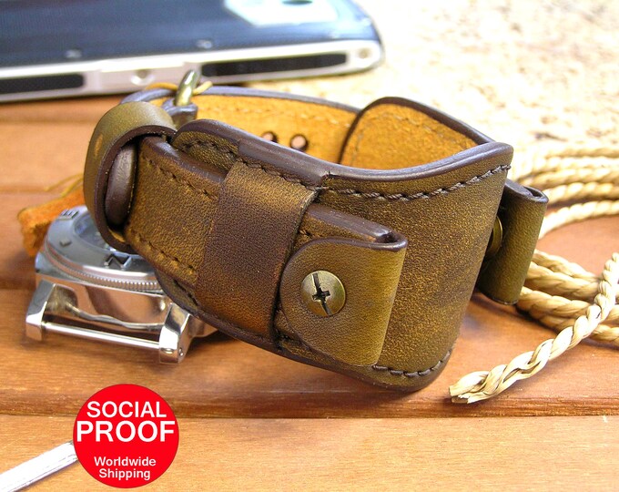 Watch Strap for Men 20mm. Wath Band Handmade Leather Brown Vintage ...