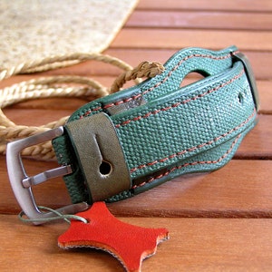 Watch Strap 20mm. 22mm Green Watch Strap. Leather Watch Band. Canvas ...