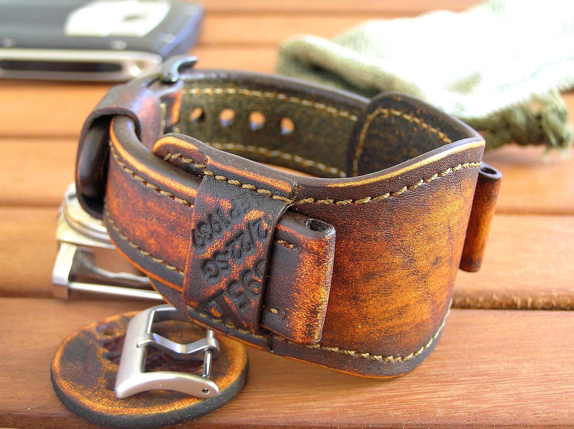 Watch band leather 20/22mm bund strap brown. Watch band | Etsy