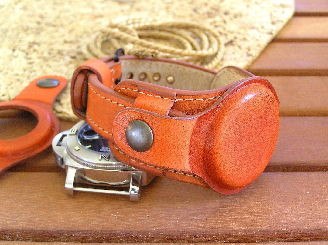 Watch Wrist Band Orange, Leather Cuff 20mm. Handmade Cover Watch Bund ...