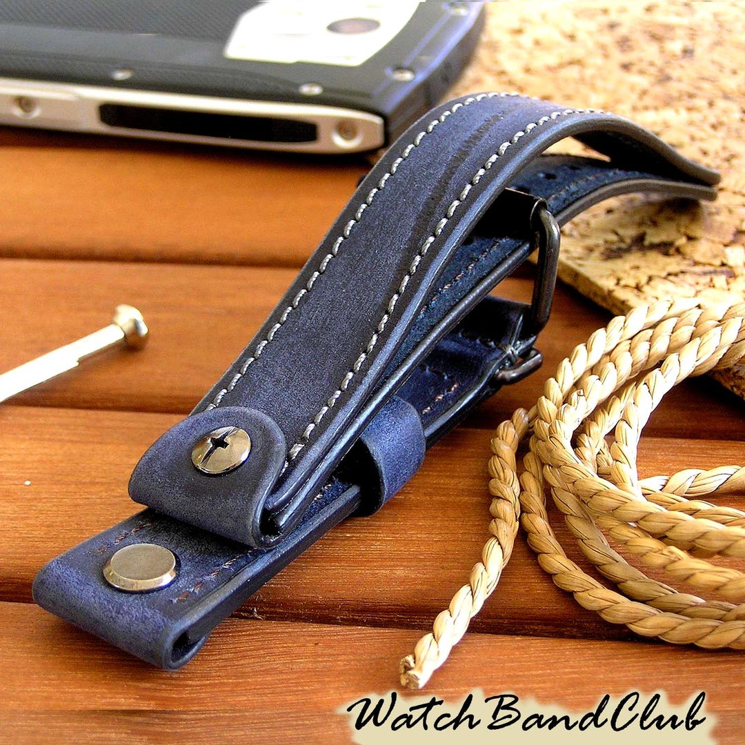 Watch Band 20mm Leather Blue. Military Watch Strap. Wristwatch Band ...