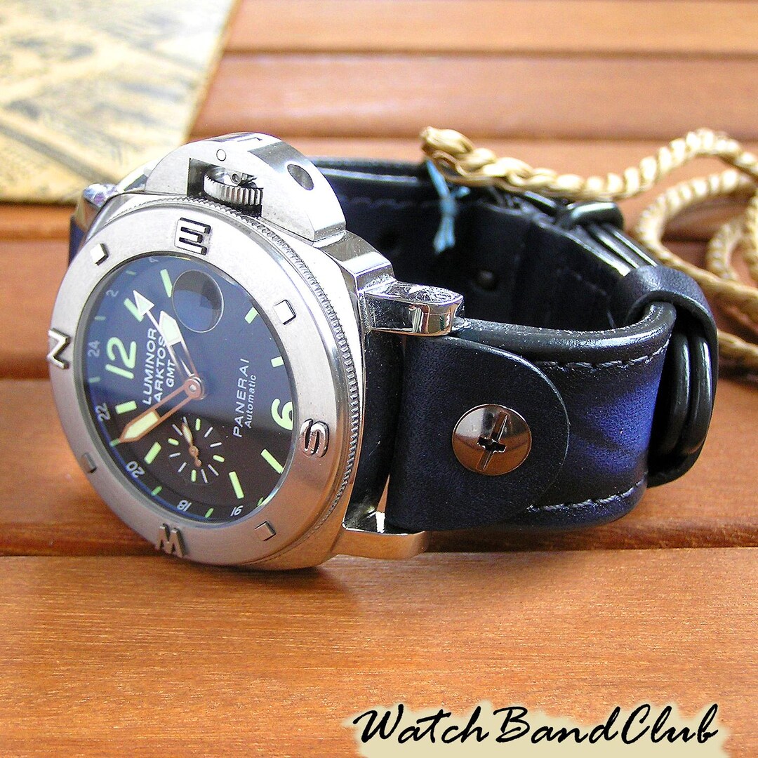 22mm Leather Watch Strap Blue. Military Watch Band Aviator Pilot ...