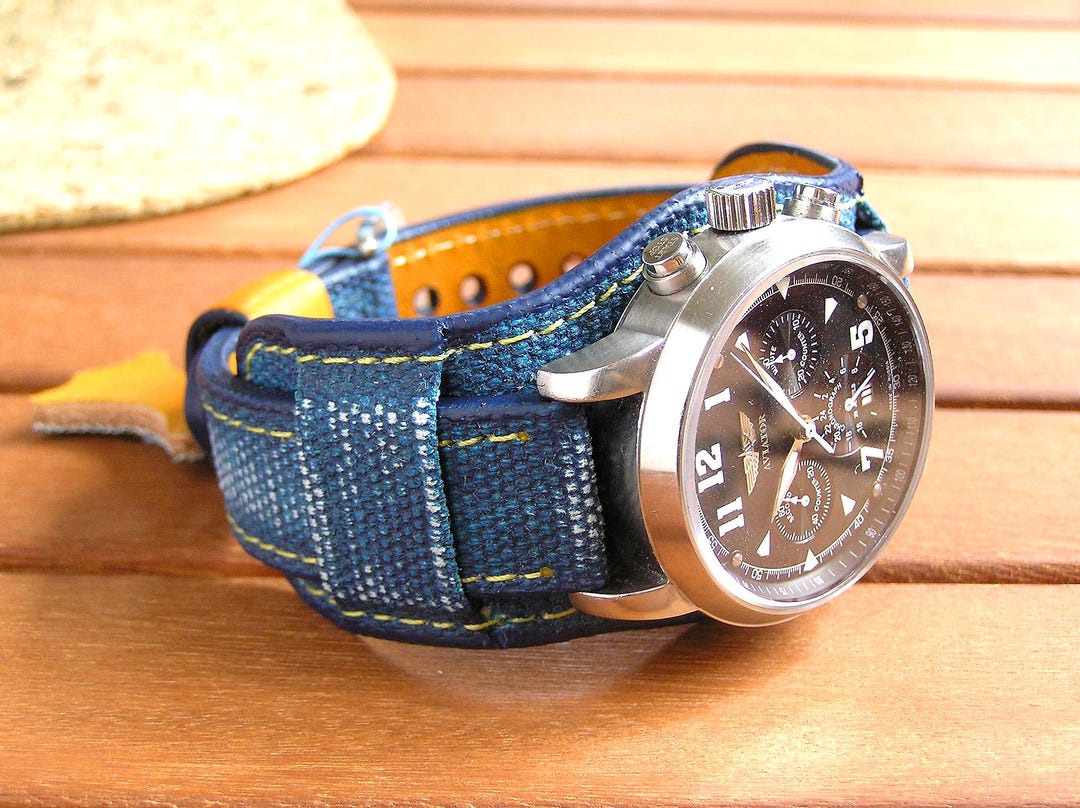 Watch Strap Band 18mm Blue. Leather Canvas Watch Band. Men Wrist Watch ...
