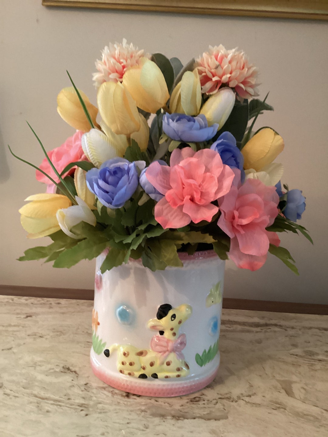 Ceramic Baby Vase-silk Flowers-child's Bedroom-table Decor-artificial ...