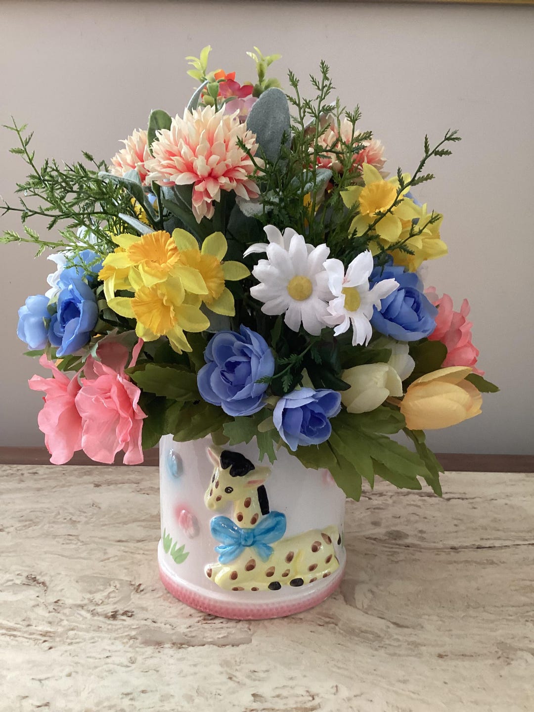 Ceramic Baby Vase-silk Flowers-child's Bedroom-table Decor-artificial ...