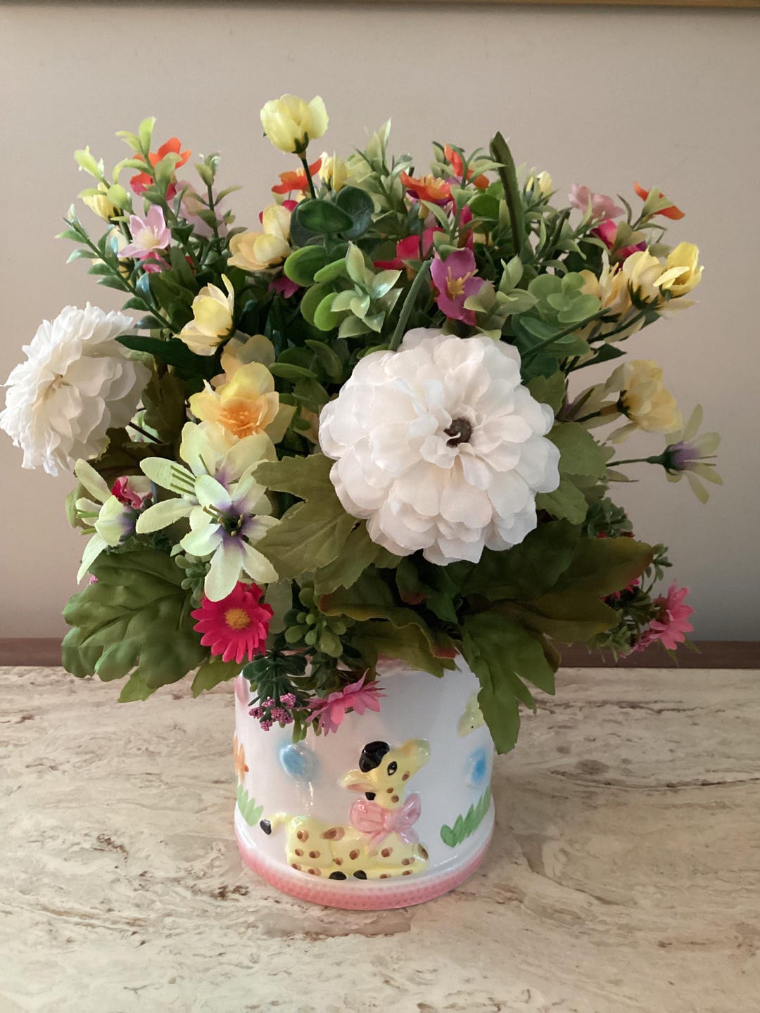 Ceramic Baby Vase-silk Flowers-child's Bedroom-table Decor-artificial ...