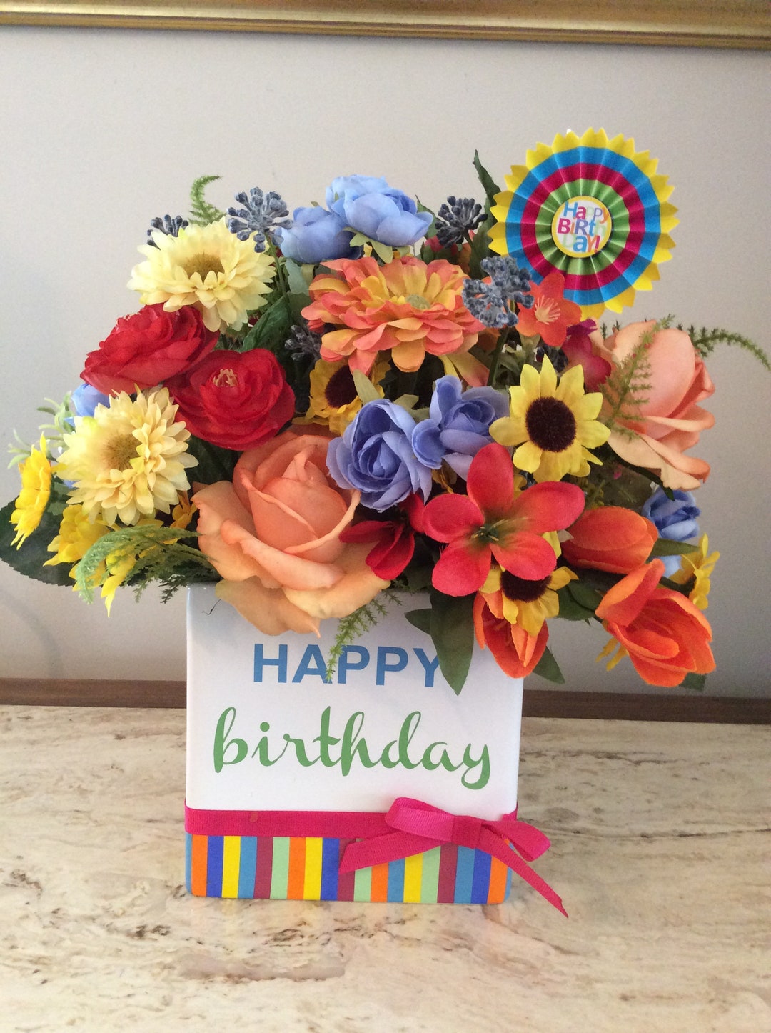 Happy Birthday Ceramic Vase-table Centerpiece-artificial Flower ...