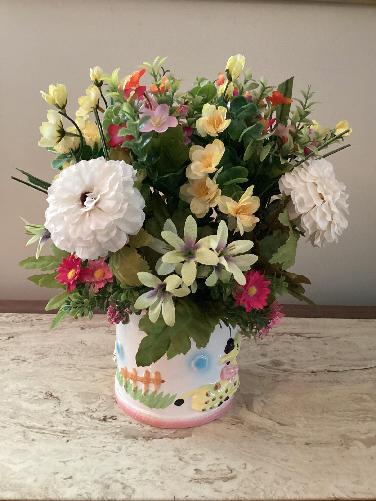Ceramic Baby Vase-silk Flowers-child's Bedroom-table Decor-artificial ...