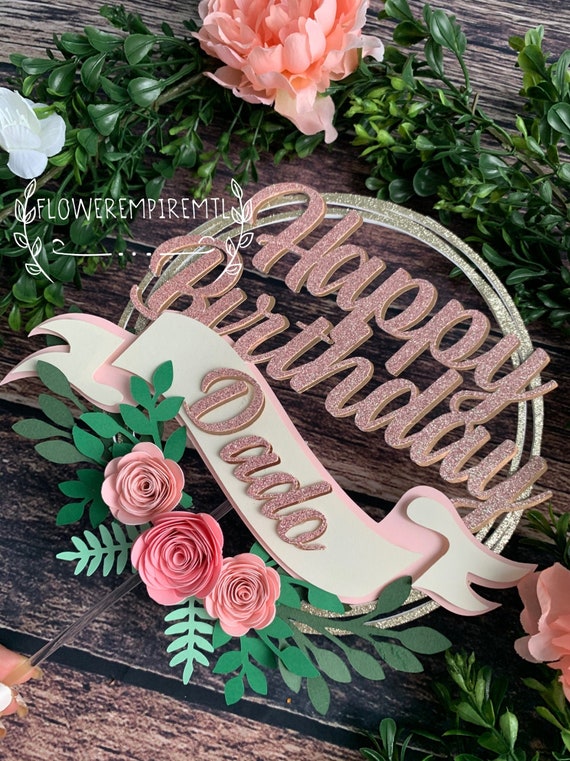 Happy birthday cake topper floral cake topper | Etsy