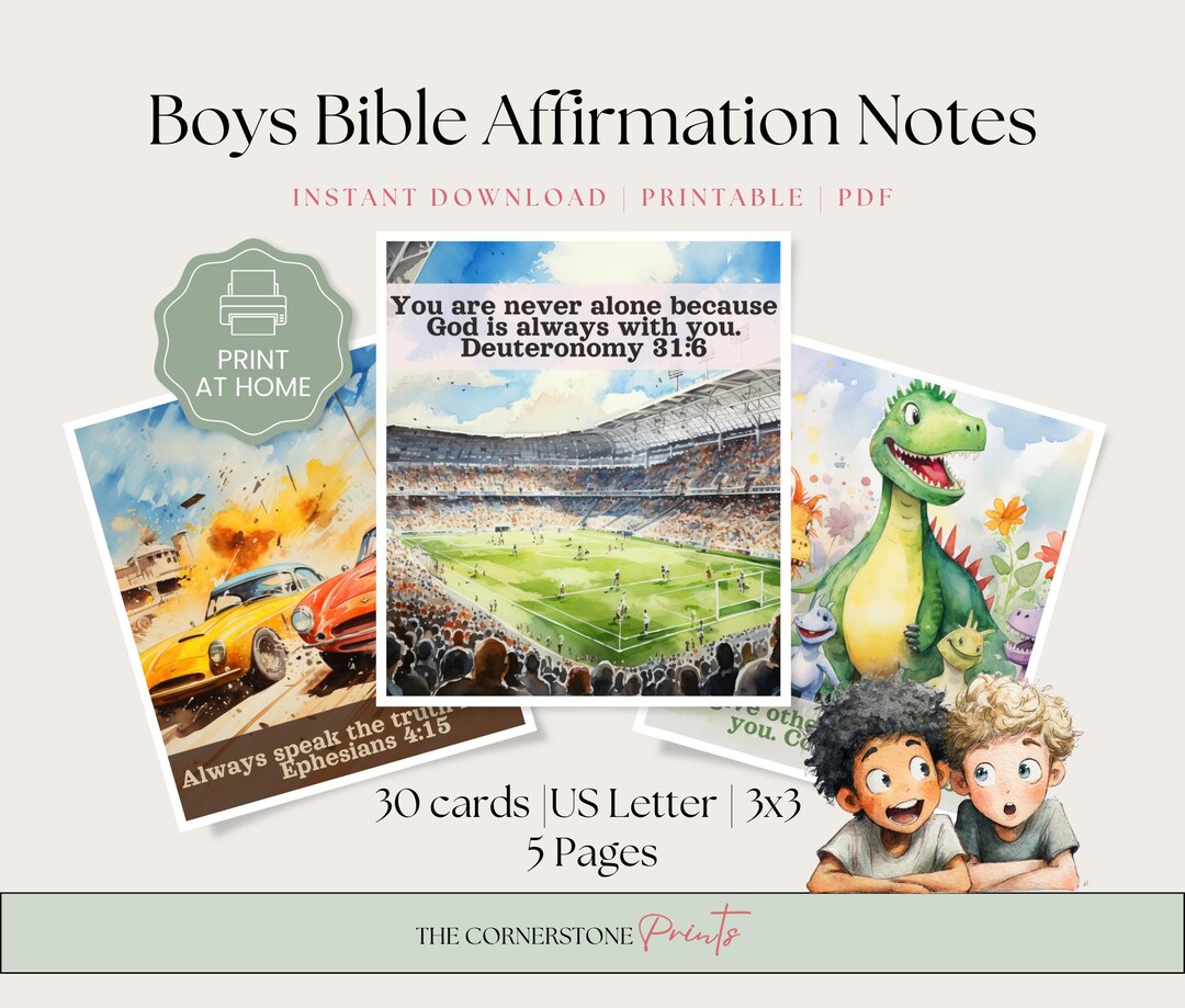 Boys Bible Verse Affirmation Cards, Christian Scripture Notes ...