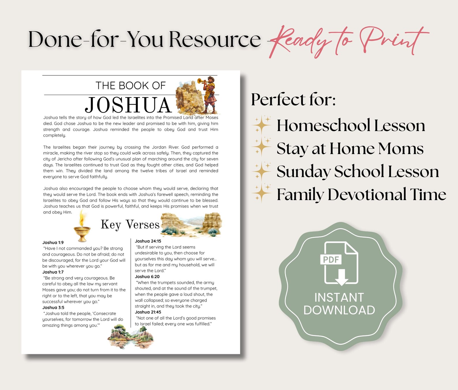 Joshua Bible Study Guide, Easy Bible Summary Printable, Bible Chapter ...