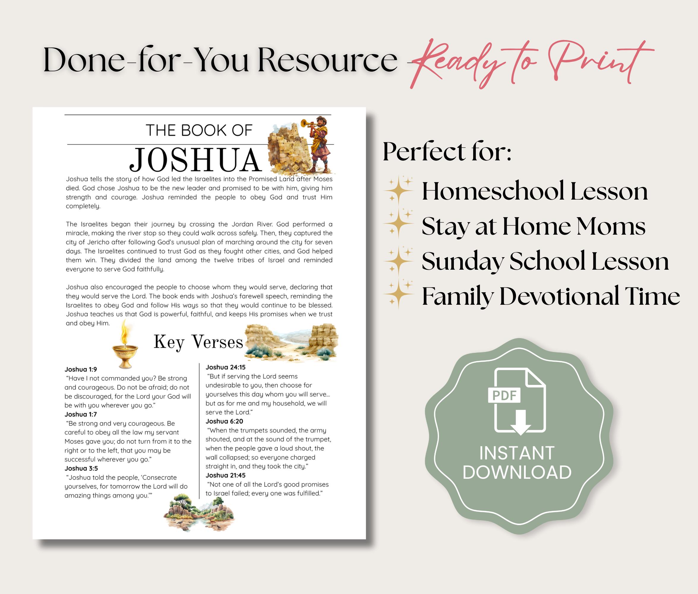 Joshua Bible Study Guide, Easy Bible Summary Printable, Bible Chapter ...