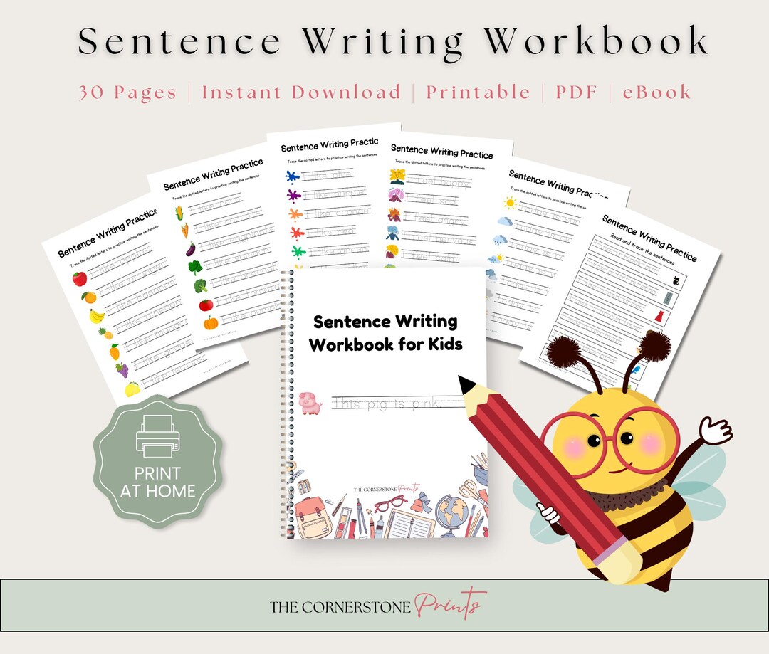 Sentence Writing Worksheet for Kids, Letter Tracing Printable ...