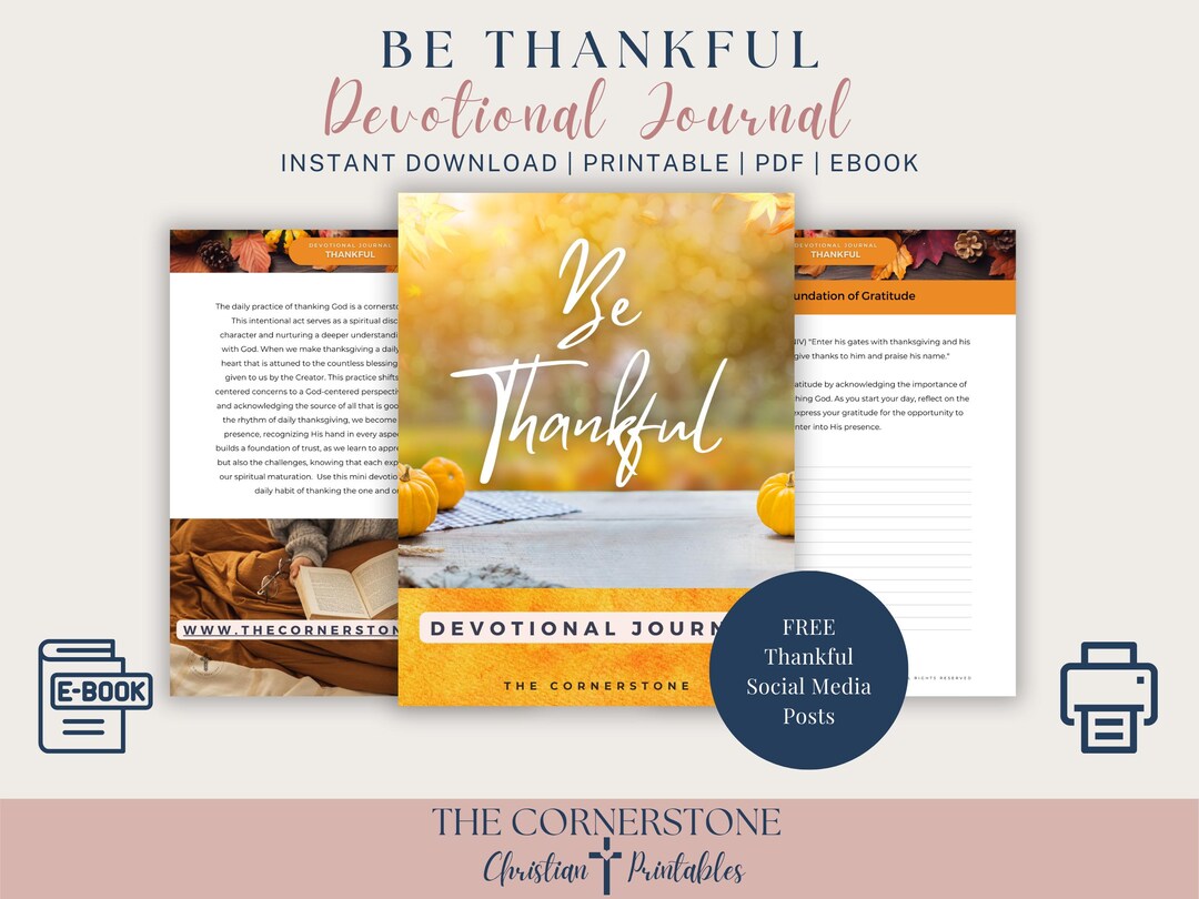 Be Thankful Printable Journal, Christian Devotional Journal, Bible ...