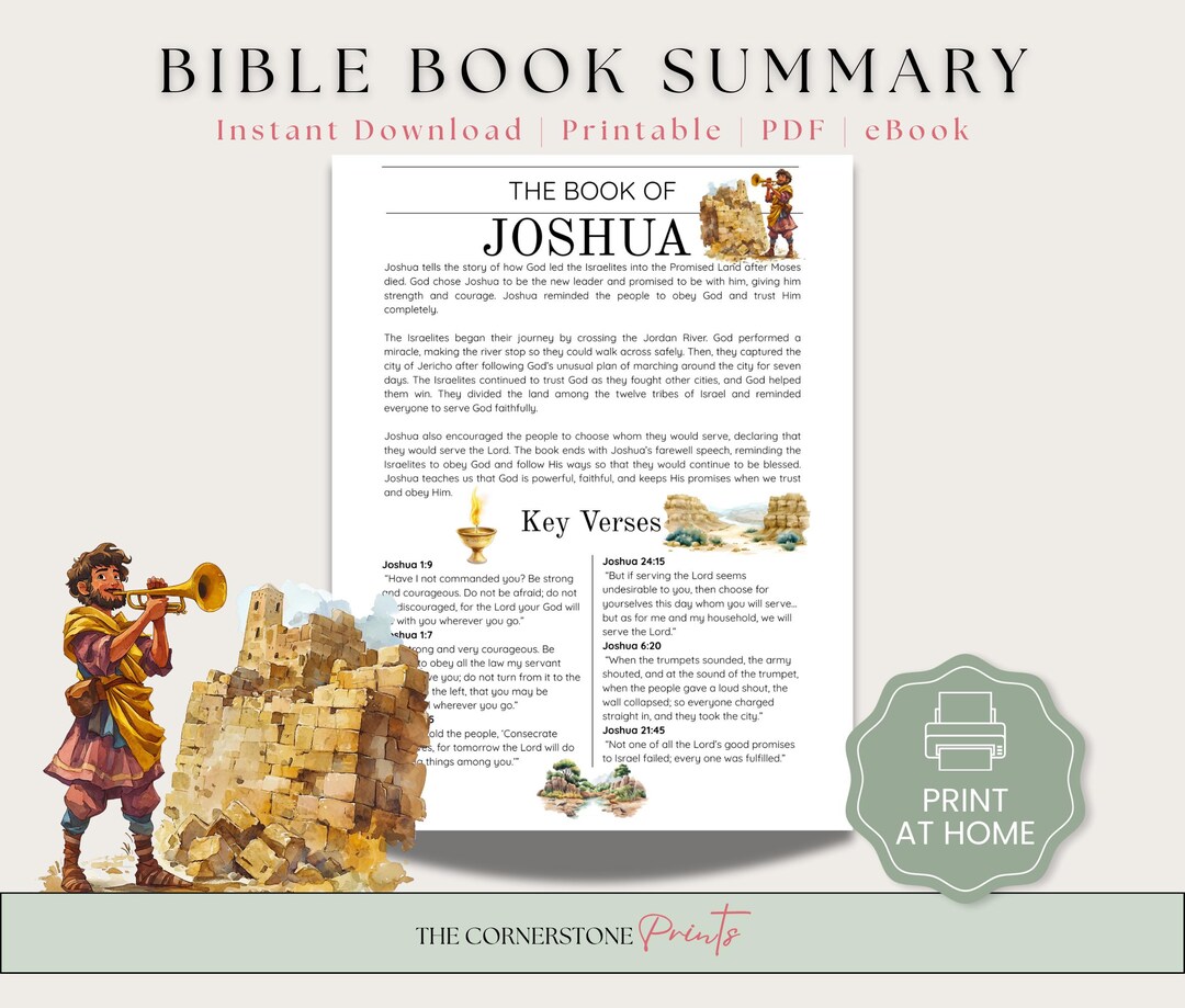 Joshua Bible Study Guide, Easy Bible Summary Printable, Bible Chapter ...