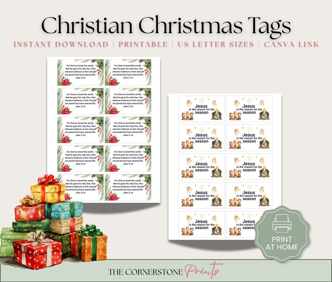 Christian Christmas Gift Tags, Bible Verse Printable (canva Template ...