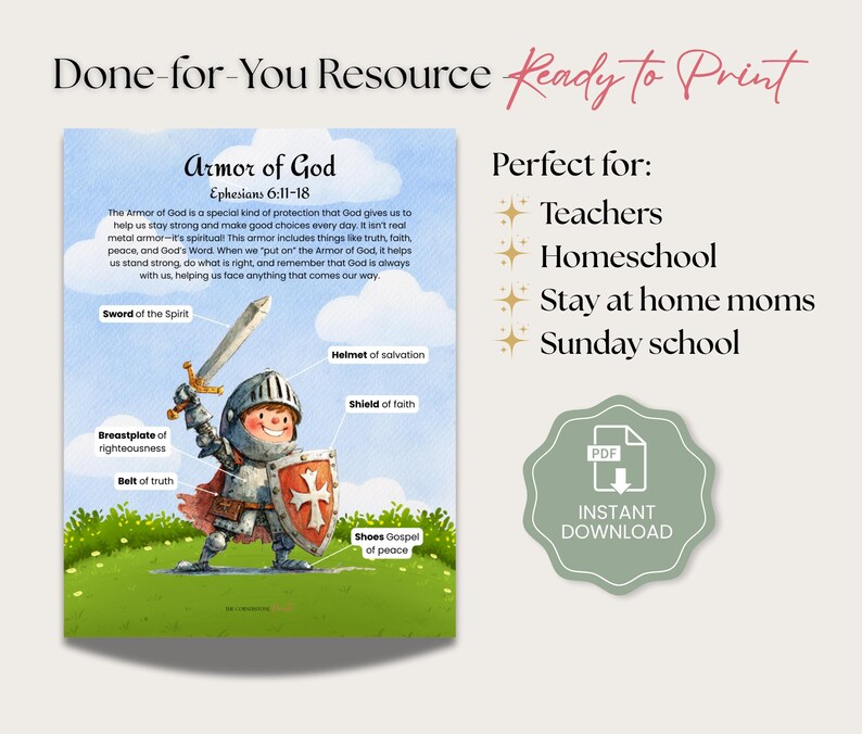Armor of God Printable for Kids, Kids Bible Lesson (instant Download ...