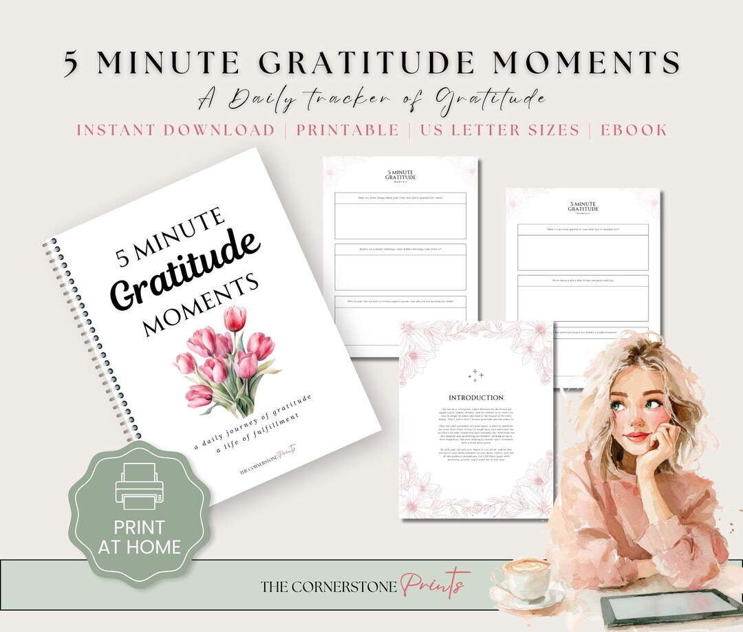 5 Minute Gratitude Tracker, Daily Reflection Printable (ebook) - Etsy