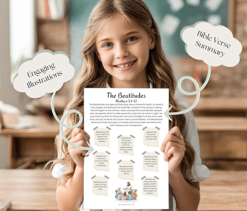 Beatitudes Printable for Kids, Bible Verse Summary (instant Download ...