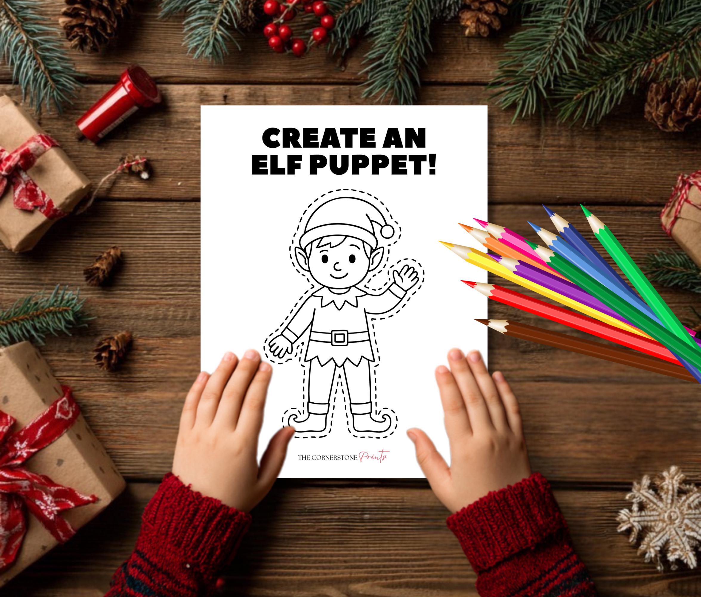 Christmas Elf Coloring Puppets Printable, Holiday Party Craft (PDF) - Etsy