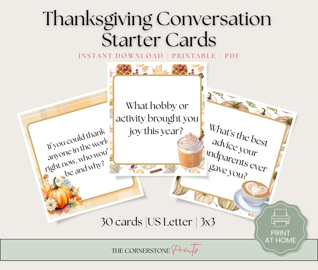 Thanksgiving Conversation Starter Cards, Printable Party Game (PDF) - Etsy