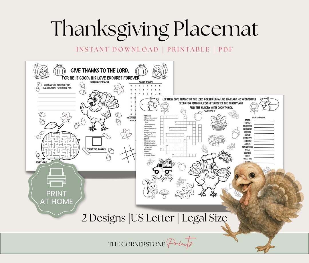 Thanksgiving Coloring Placemat Printable for Kids, Fall Dinner Table ...
