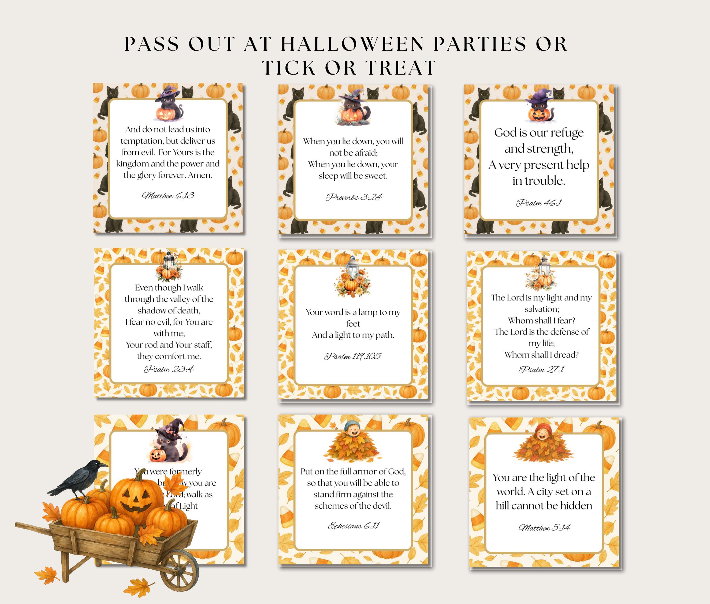 Christian Halloween Bible Verse Cards, Fall Festival Handouts (PDF) - Etsy