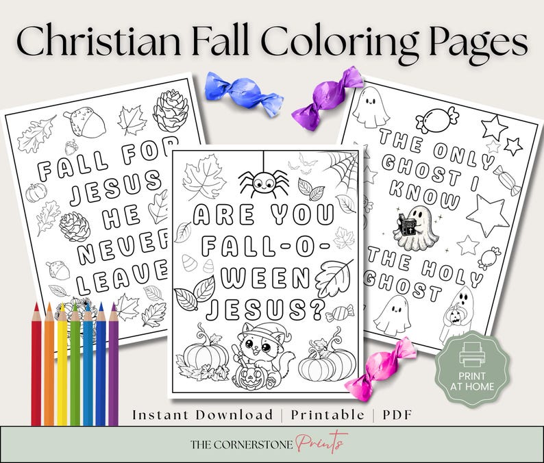 Christian Fall Coloring Page Printable, Bible Coloring Sheet, Sunday ...