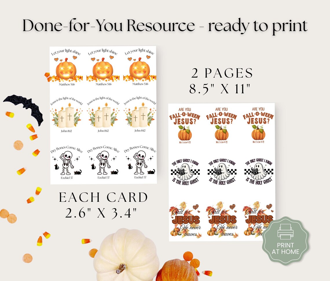 Christian Halloween Cards, Bible Verse Candy Handouts (PDF) - Etsy