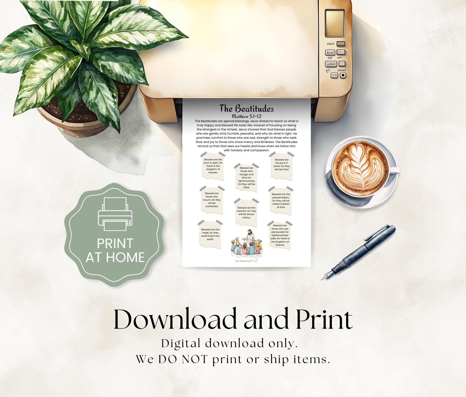 Beatitudes Printable for Kids, Bible Verse Summary (instant Download ...