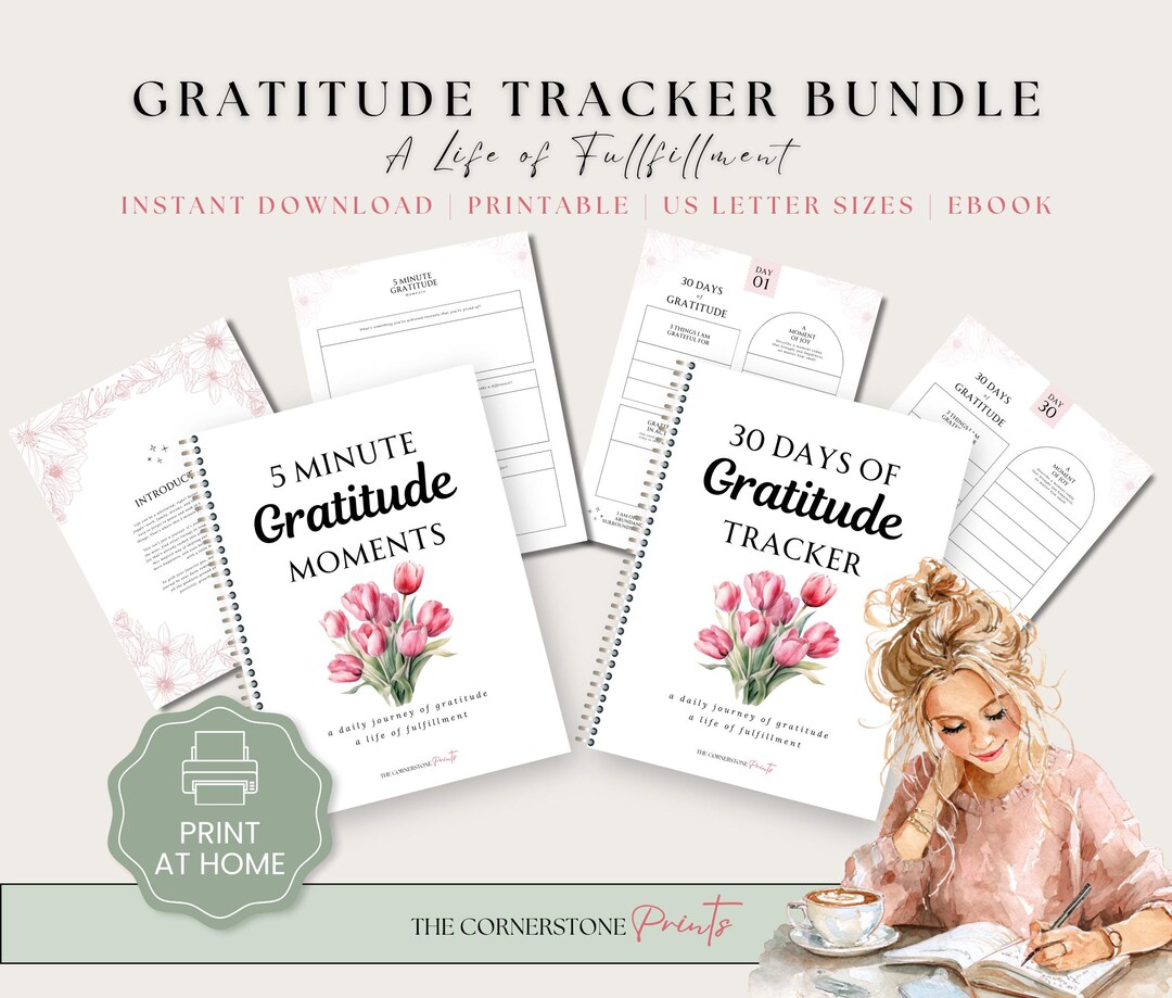 Gratitude Tracker Bundle, 30-day Journal, Daily Reflection (printable ...