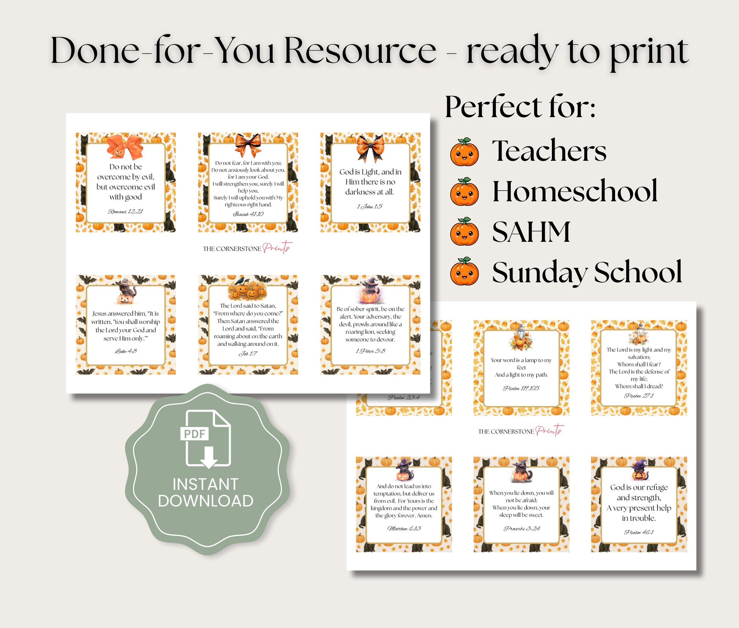 Christian Halloween Bible Verse Cards, Fall Festival Handouts (PDF) - Etsy