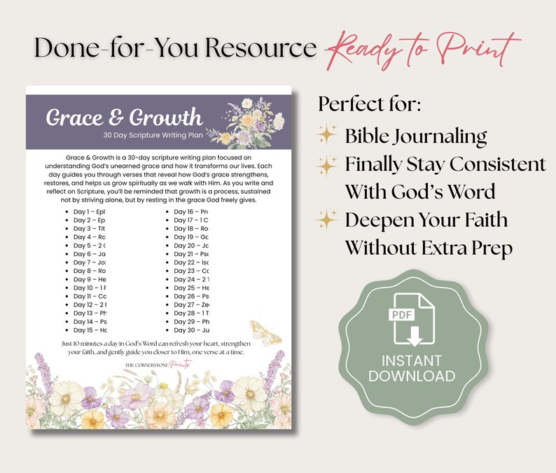30 Day Scripture Writing Plan, Grace & Growth Bible Study (PDF Ebook ...