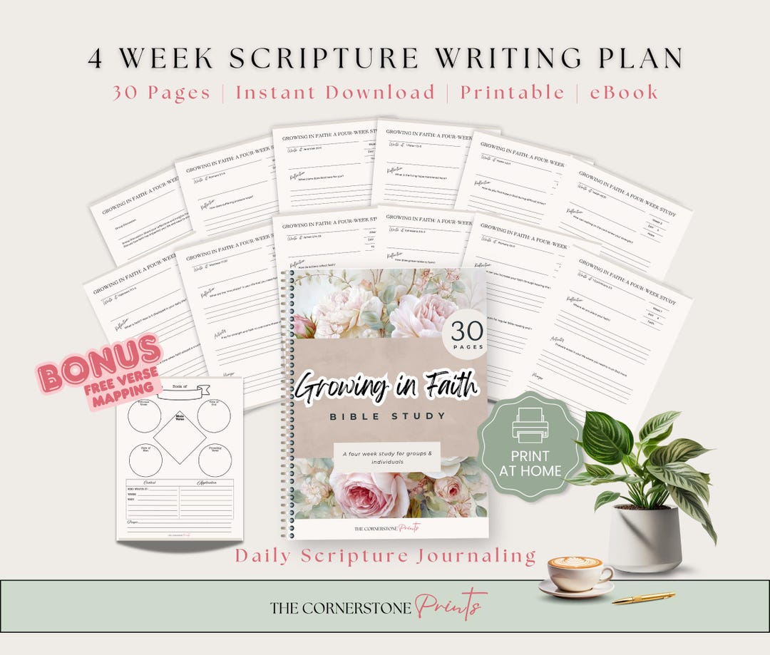 Growing in Faith Scripture Writing Plan, Daily Bible Study Printable ...