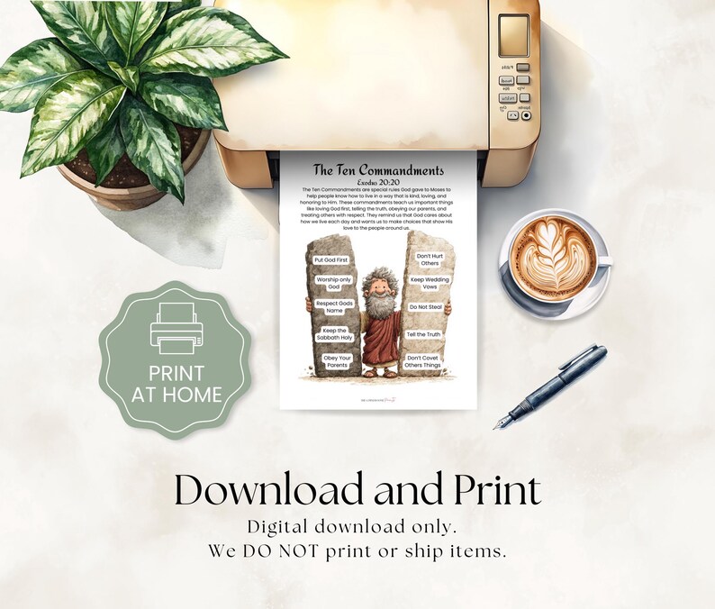 10 Commandments Printable for Kids, Bible Verse Summary (instant ...