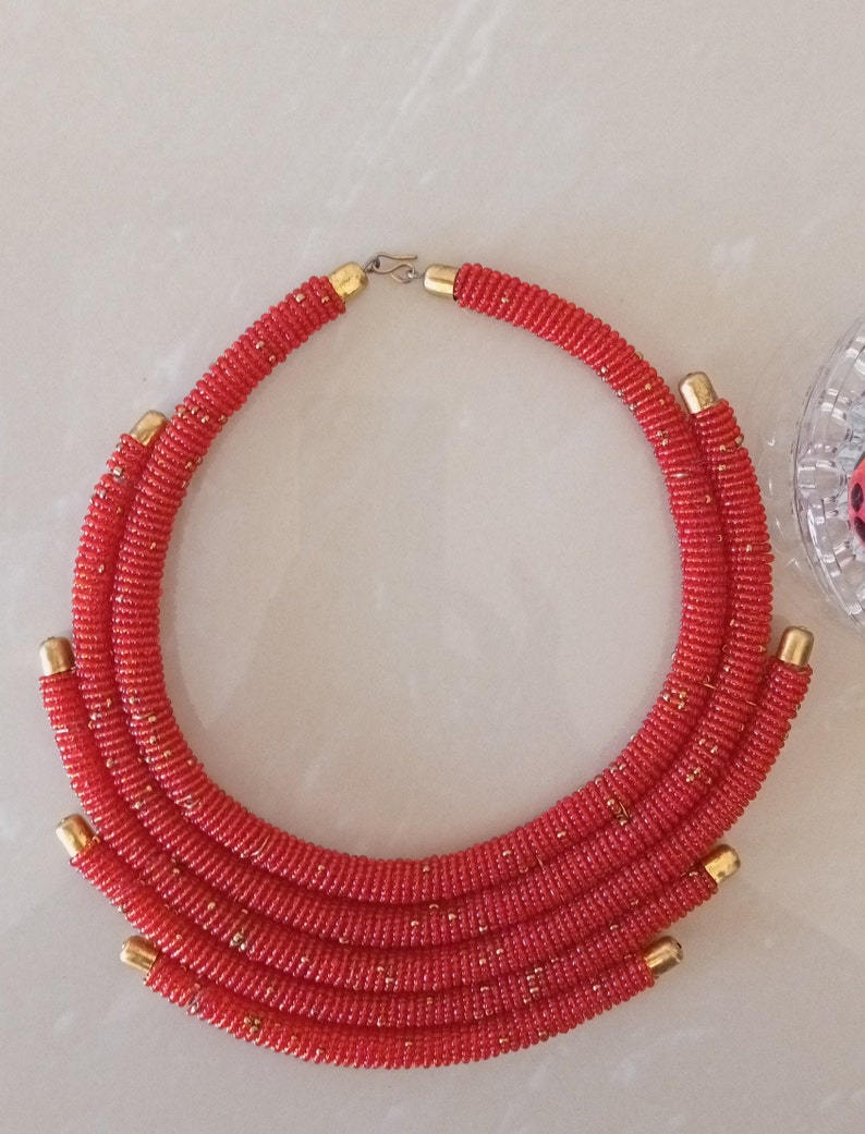 ON SALE African Red Statement Necklace African Beaded Layered | Etsy