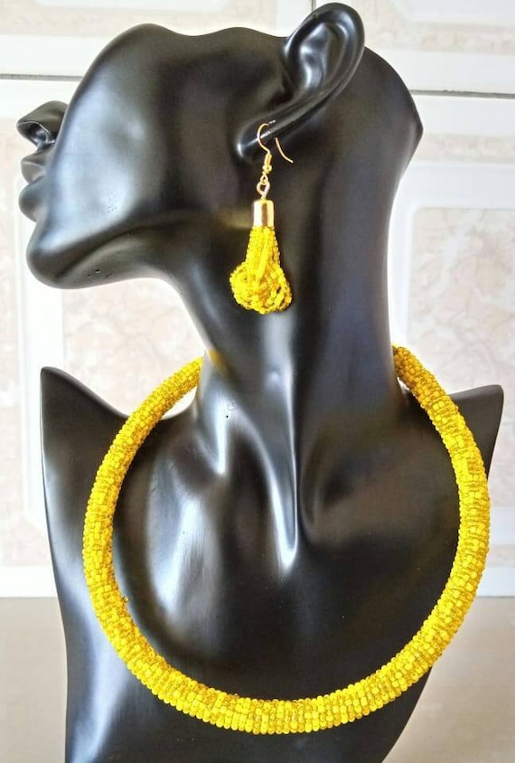 ON SALE African Beaded Jewelry Handmade Jewelry Yellow | Etsy