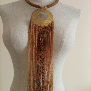 African Gold Fringe Necklace, African Beaded Necklace, African Jewelry ...