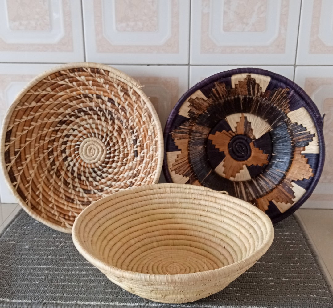 ON SALE African Woven Basket Set, Boho Basket Wall Decor, African Wall ...