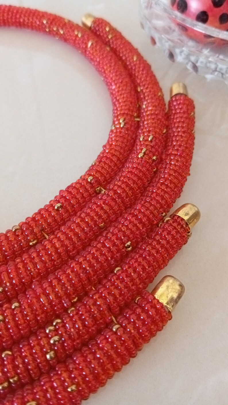 ON SALE African Red Statement Necklace African Beaded Layered | Etsy