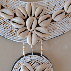 ON SALE African Beaded Cowrie Shell Necklace, African Ceremonial ...