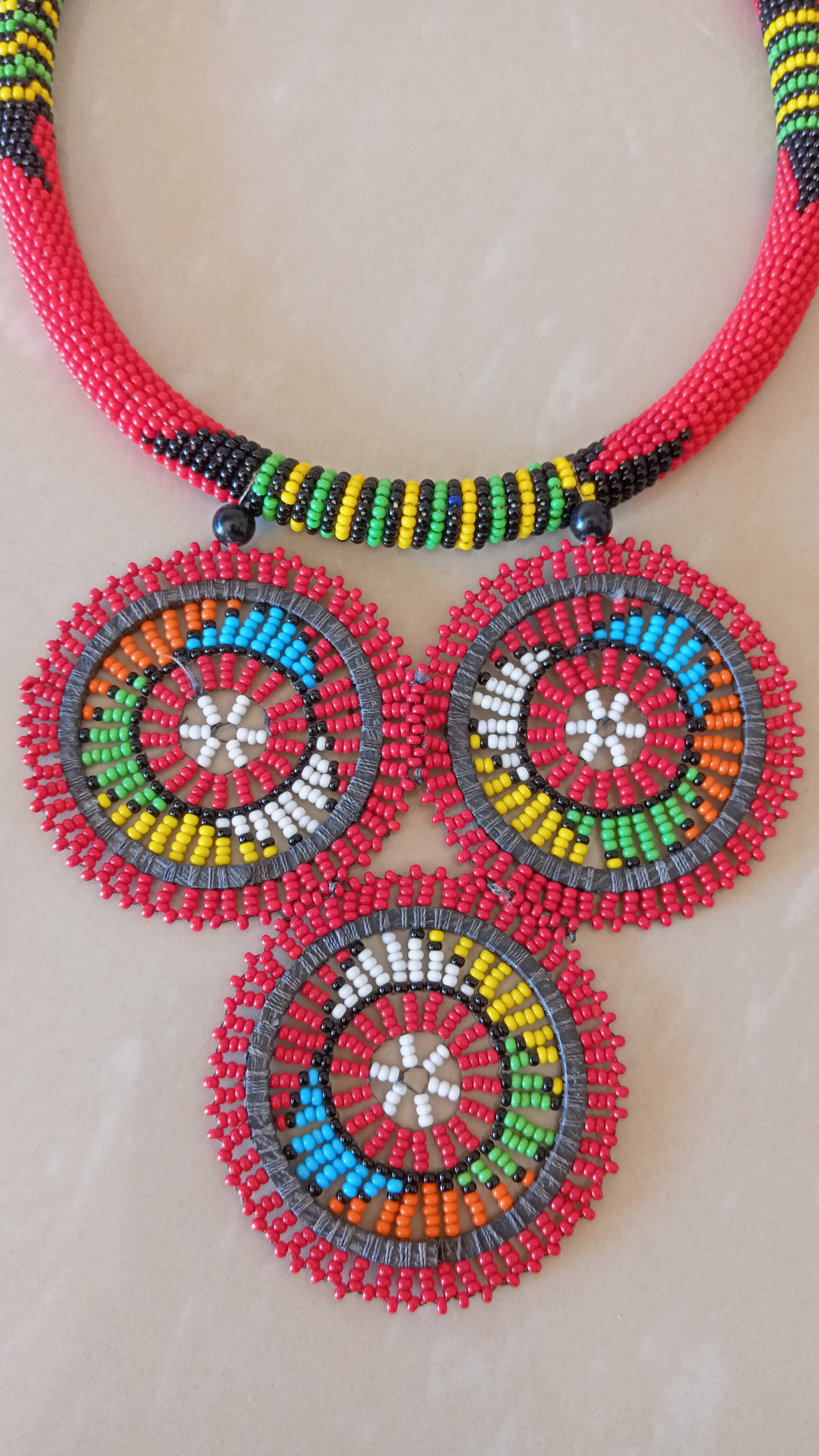 ON SALE African Red Zulu Pendant Necklace African Beaded | Etsy