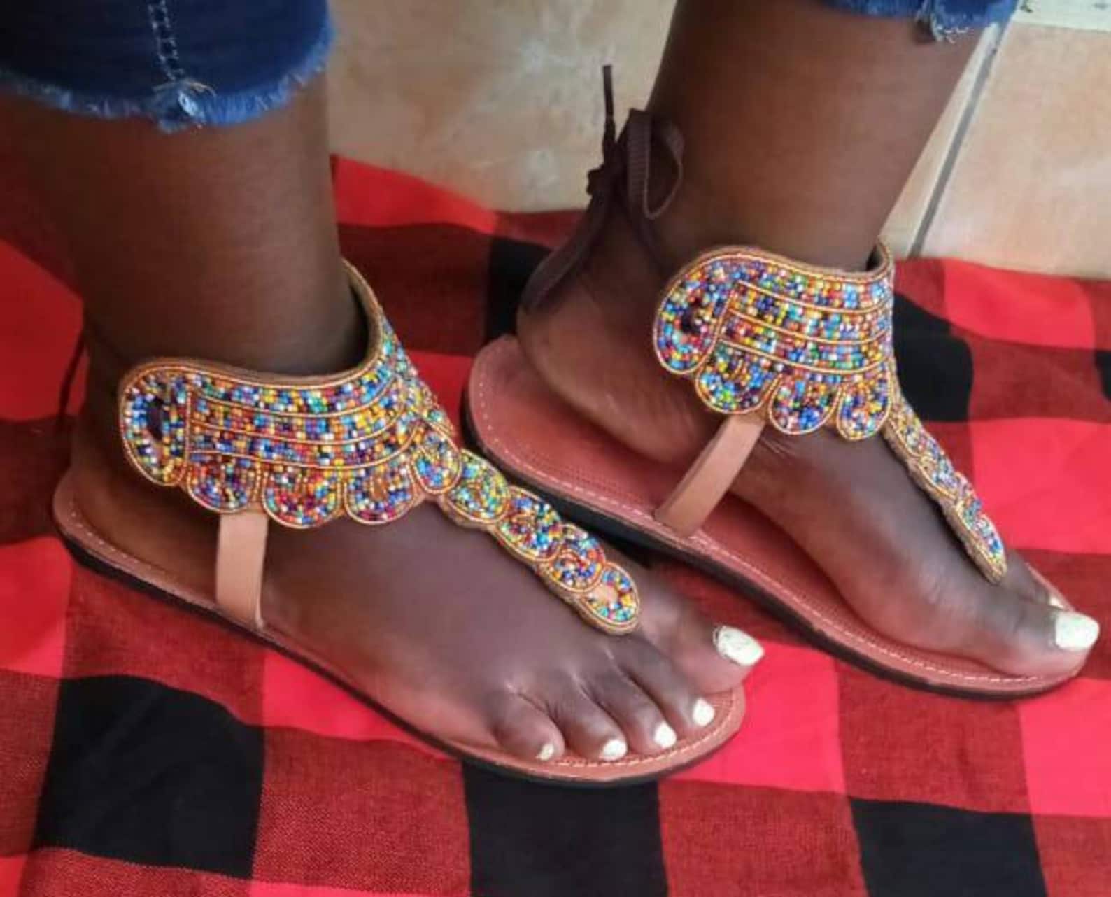 ON SALE African Beaded Sandals Handmade Sandals Masai - Etsy UK