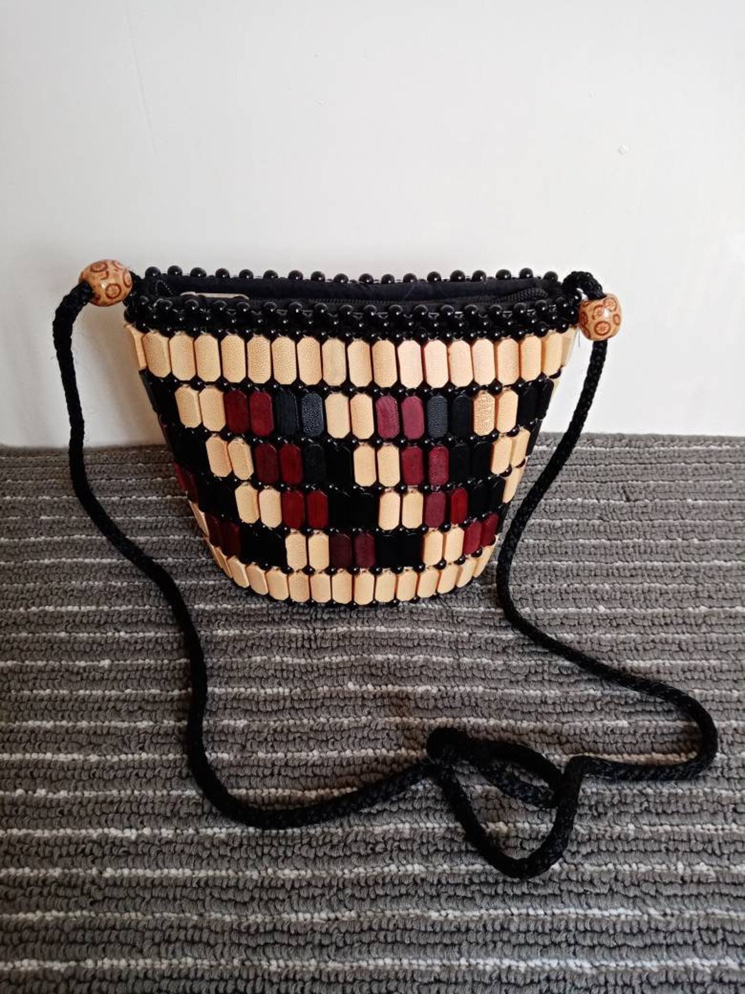 ON SALE African Wooden Beads Crossbody Bag, African Small Bag, Beaded ...