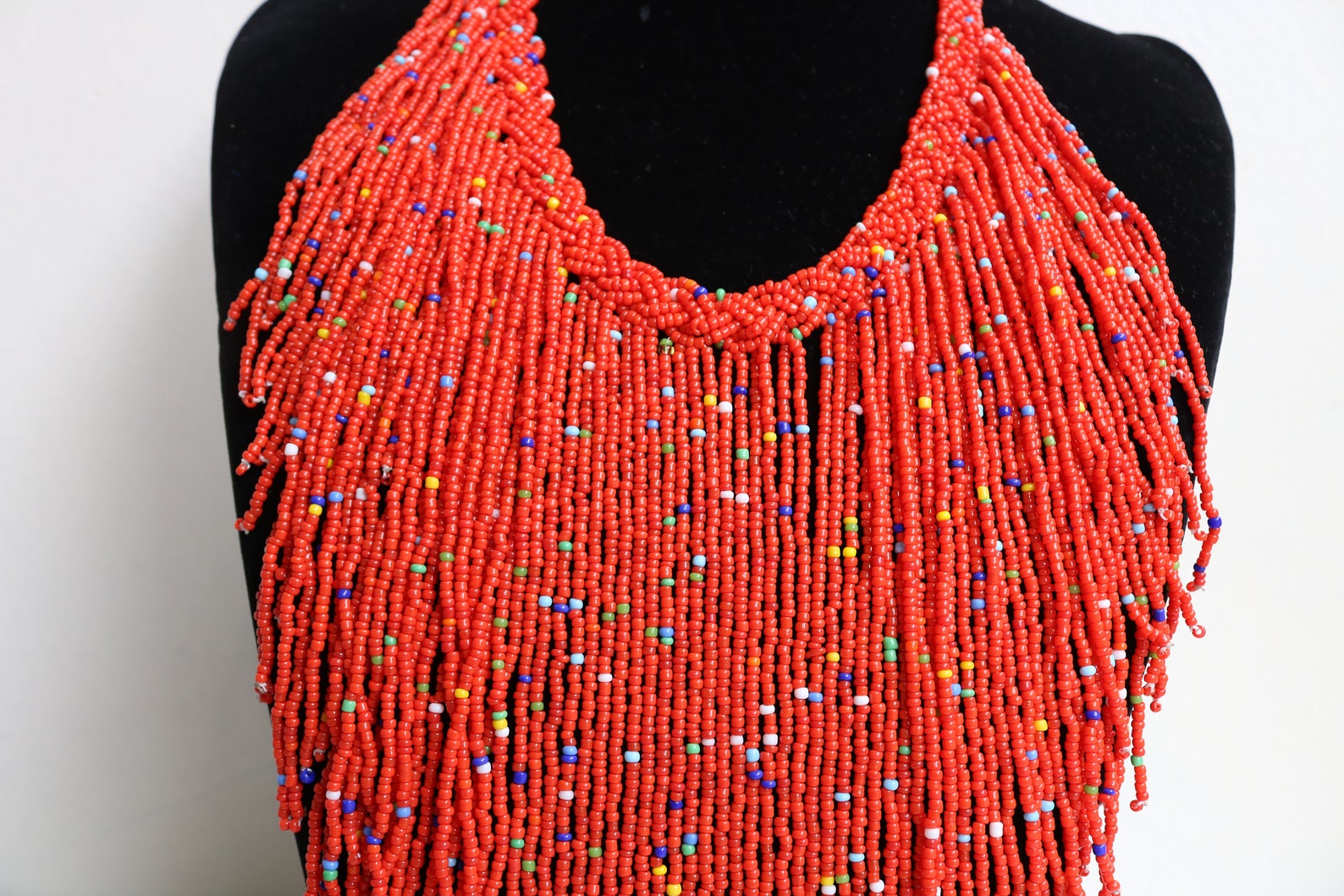 ON SALE Beaded Fringe Necklace Fringe Necklace Red Necklace - Etsy