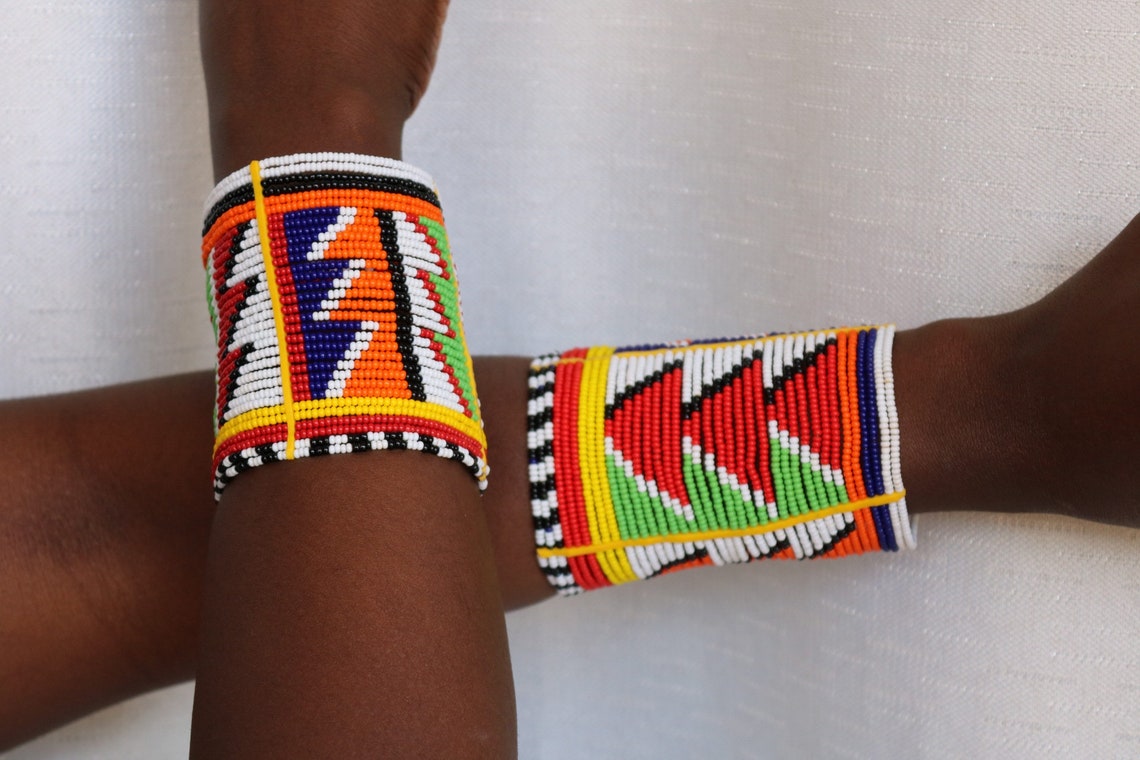 ON SALE Set of 2 African Beaded Handcuff 2 Maasai Bracelet - Etsy
