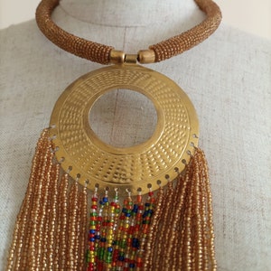 African Gold Fringe Necklace, African Beaded Necklace, African Jewelry ...