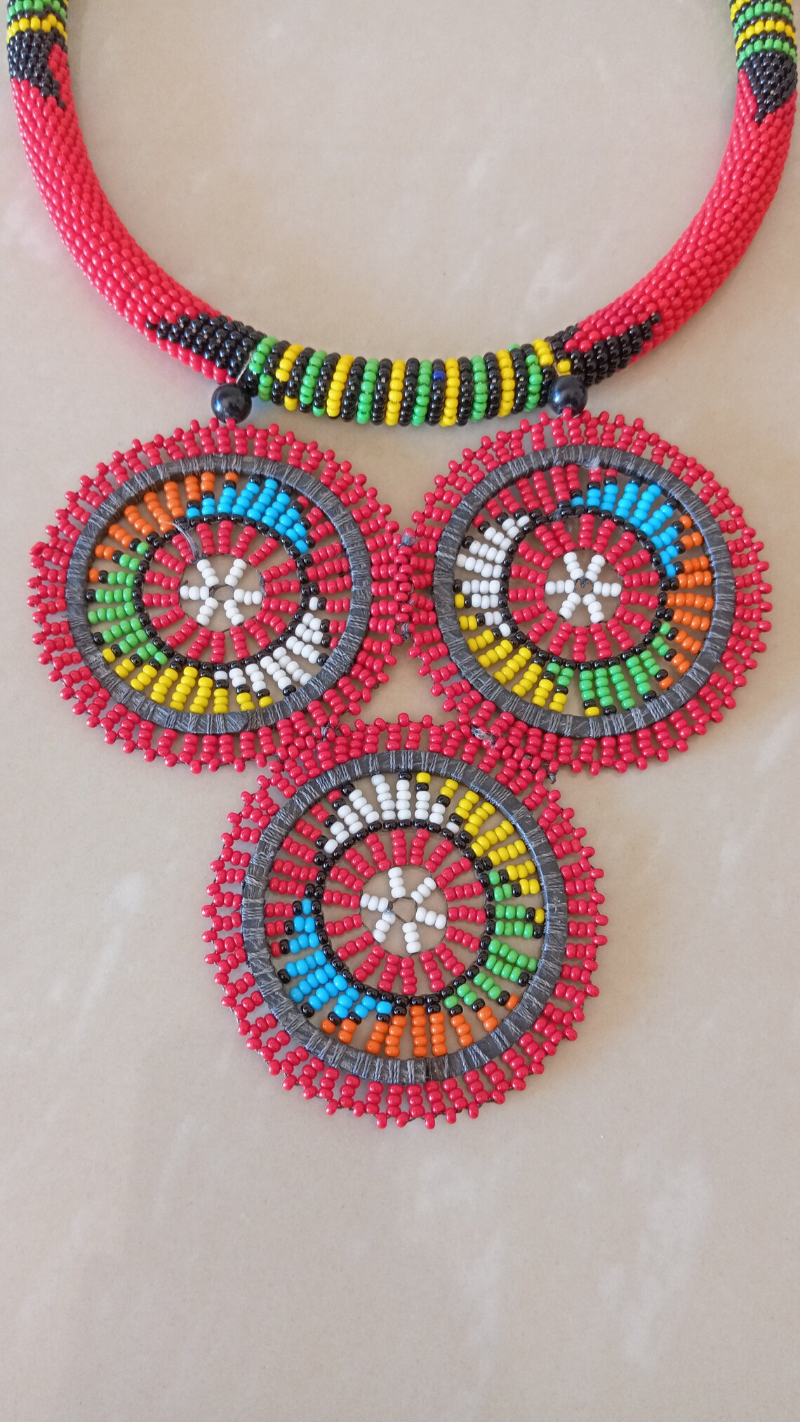 ON SALE African Red Zulu Pendant Necklace African Beaded | Etsy