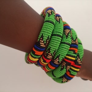 Green Thick Zulu Beaded Bracelet, African Bracelet, Beaded Jewelry ...