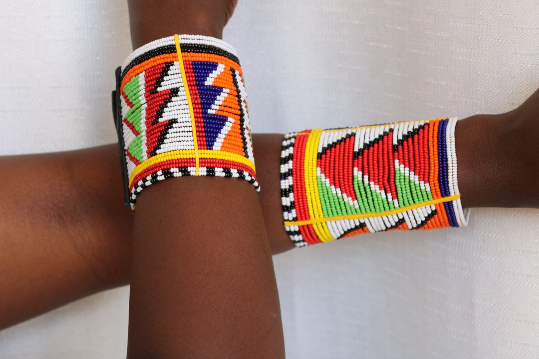 ON SALE Set of 2 African Beaded Handcuff 2 Maasai Bracelet - Etsy